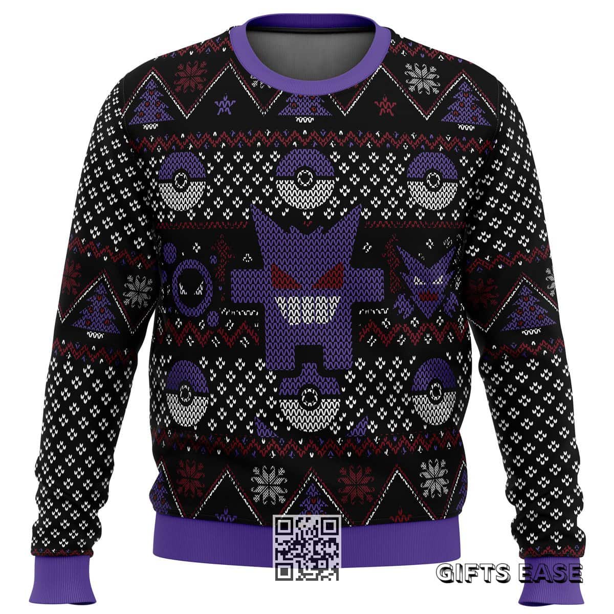 Black Pokemon Ghosts Gengar Ghastly Haunter Ugly Christmas Sweater ...