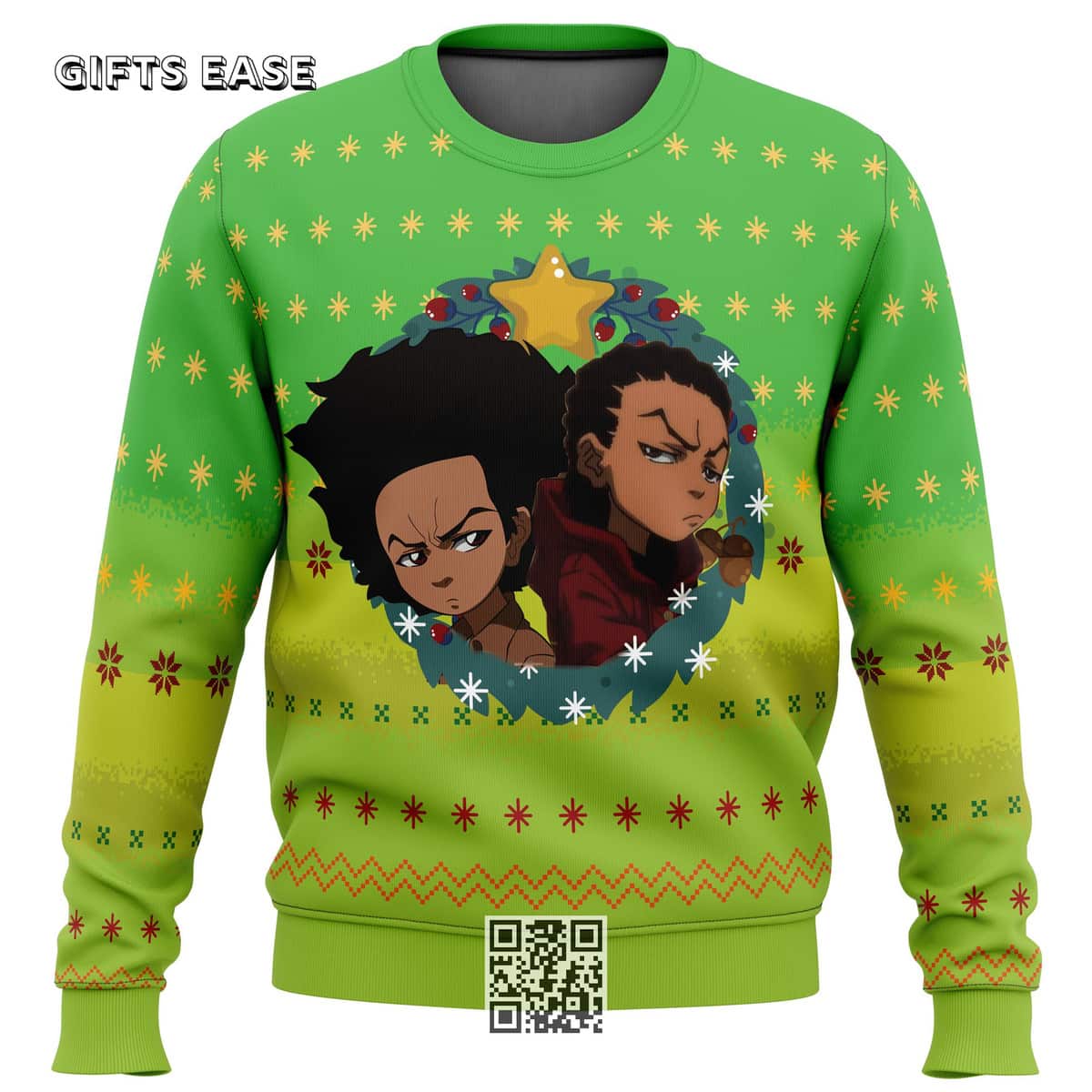 Green The Boondocks Ugly Christmas Sweater Huey Freeman Riley Freeman ...