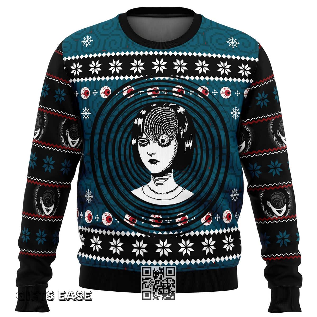 Uzumaki Junji Ito Ugly Christmas Sweater Snowflake Pattern - GiftsEase